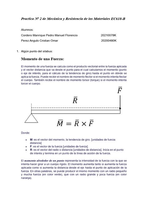 Practica No 2 De Mecánica Y Resistencia De Los Materiales Ec618 B Pdf