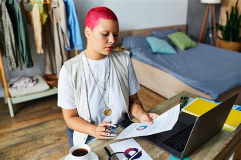 A Young Woman Engages In Thoughtful Stock Image Image Of Stylish