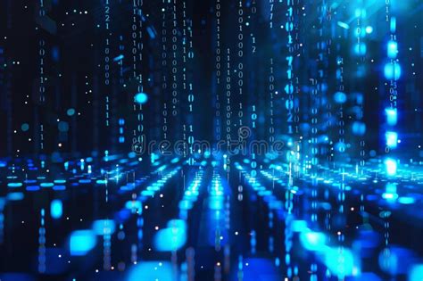 Blue Binary Code Falling On A Dark Background Depicting A Data Flow