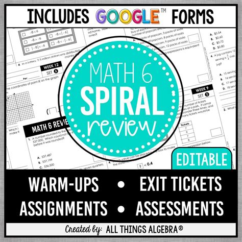 Math 6 Spiral Reviews All Things Algebra®