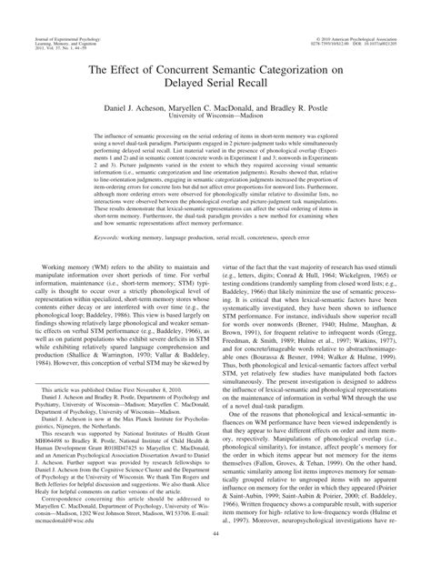 pdf the effect of concurrent semantic categorization on delayed
