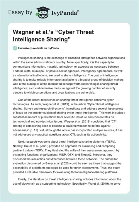 Wagner Et Al S Cyber Threat Intelligence Sharing 550 Words Essay Example