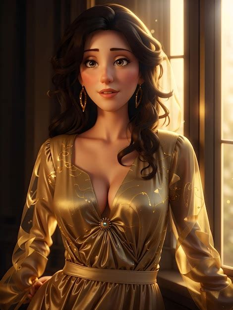 Premium Ai Image 3d Cartoon Style Character Of Women With Brown Hairs And Golden Outfit
