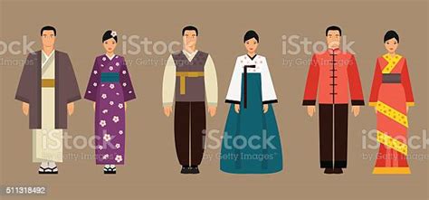 아시아판 남성 및 여성용 국가 의상 벡터 일러스트레이션 의류에 대한 스톡 벡터 아트 및 기타 이미지 의류 한국 한국 민족