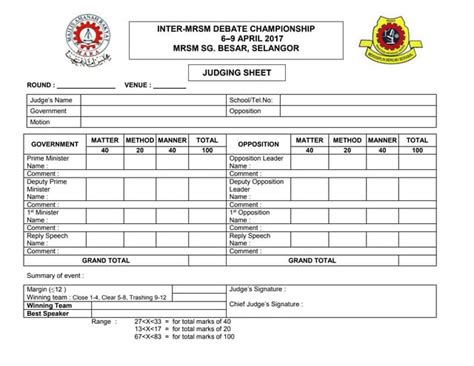 Debate Judging Sheet Doc