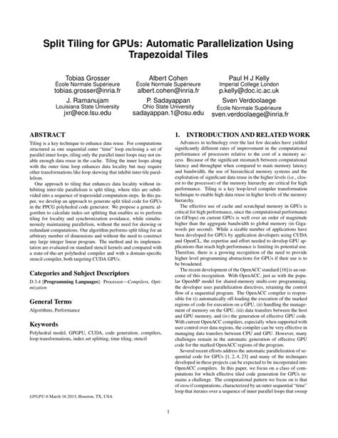 Pdf Split Tiling For Gpus Automatic Parallelization Using