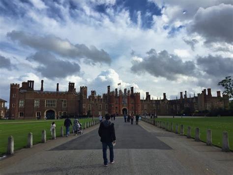 Entrance Of The Hampton Court Palace People Walking Towards It