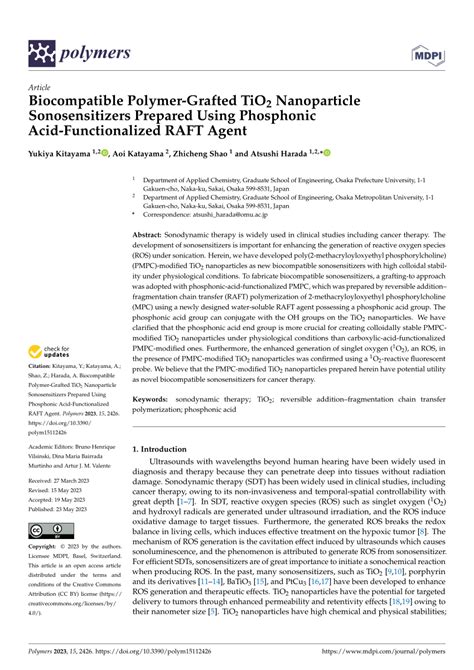 Pdf Biocompatible Polymer Grafted Tio2 Nanoparticle Sonosensitizers