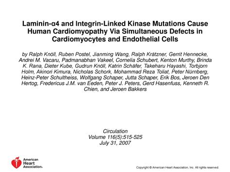 Laminin α4 And Integrin Linked Kinase Mutations Cause Human