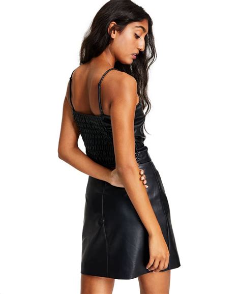 Leyden Womens Smocked Back Faux Leather Spaghetti Strap Top And Reviews