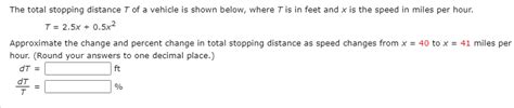 Solved The Total Stopping Distance T Of A Vehicle Is Shown