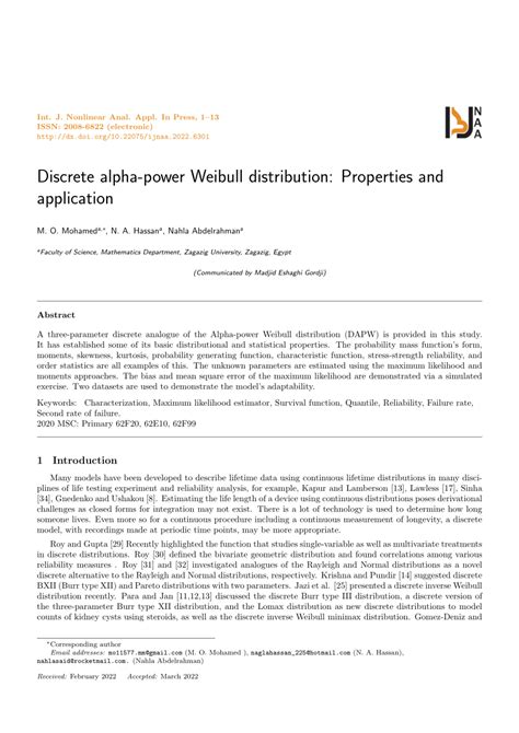 Pdf Discrete Alpha Power Weibull Distribution Properties And Application