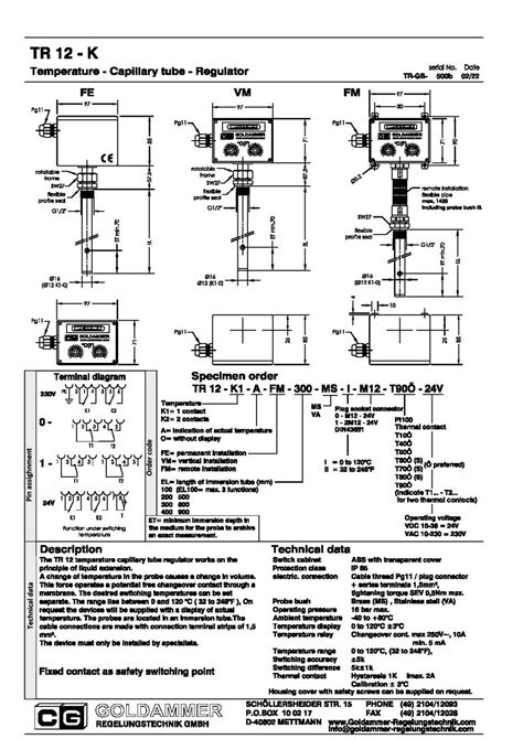 Temperature Capillary Tube Regulator Tr Goldammer Regelungstechnik