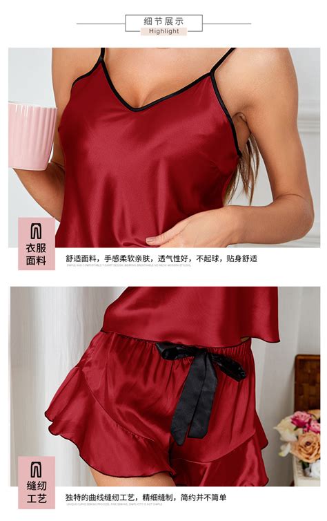 跨境睡衣女夏季丝绸冰丝性感吊带短裤两件套仿真丝绸薄款家居服 阿里巴巴