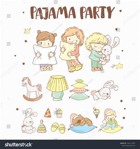 Big Set Pajama Party Icons Cute Stock Vector Royalty Free 1446115487
