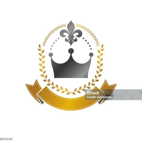 로얄 크라운 상징입니다 팔의 문장 학 외 투 장식 기호 고립 벡터 일러스트 레이 션 흰색 바탕에 오래 된 스타일에 화려한