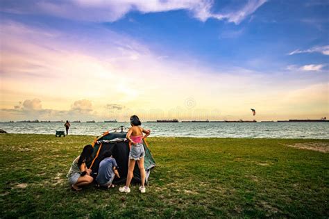 Camping Along Seaside Of East Coast Park Singapore Editorial Stock