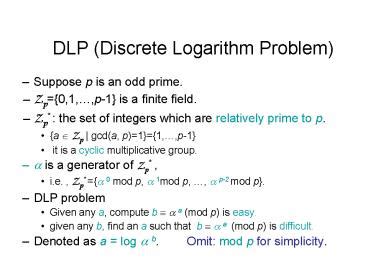 DLP Discrete Logarithm Problem Presentation Free To View