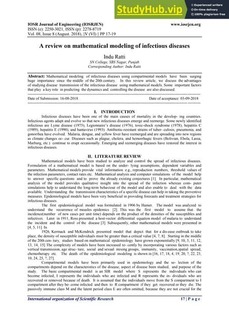 A Review On Mathematical Modeling Of Infectious Diseases Pdf