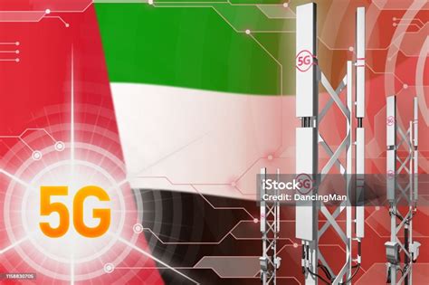 아랍에미리트 5g 산업 일러스트 거대한 셀룰러 네트워크 돛대 또는 플래그와 현대 배경에 타워 3d 일러스트 0명에 대한 스톡 사진 및 기타 이미지 Istock
