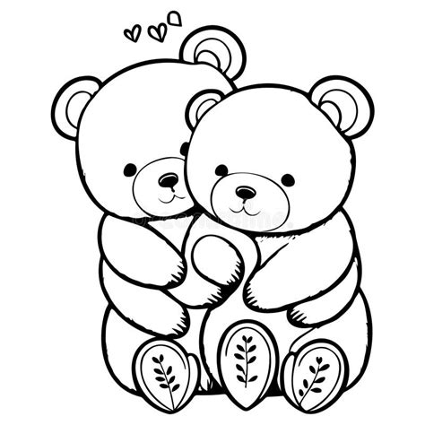 Cute Bears Cubs Teddy Bear Valentines Illustration Sketch Hand Draw Stock Vector Illustration