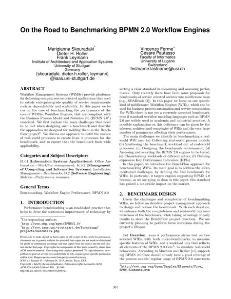 Pdf On The Road To Benchmarking Bpmn 2 0 Workflow Engines