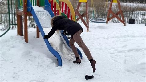 Walking Without Shoes On Snow Losing High Heels Mules Losing Shoe