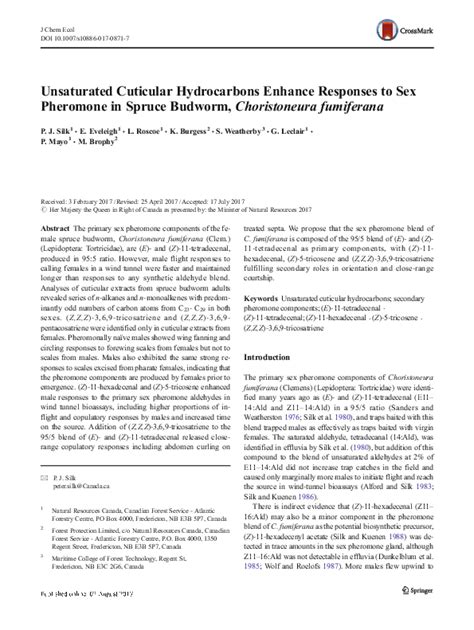 Pdf Unsaturated Cuticular Hydrocarbons Enhance Responses To Sex