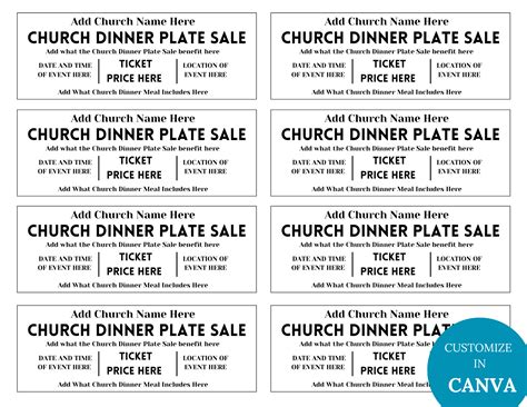 Editable Church Dinner Plate Sale Fundraiser Ticket