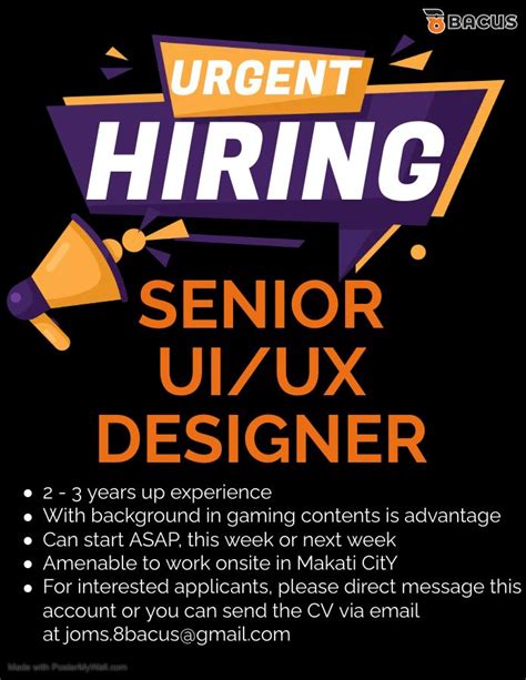 Ptpa 😇😇 8bacus Inc Is Urgently Looking For Senior Ui Ux Designer Must Be A Filipino