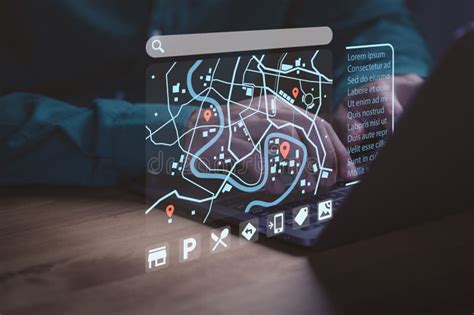 Person Using A Laptop Computer With A Futuristic Digital Map Interface