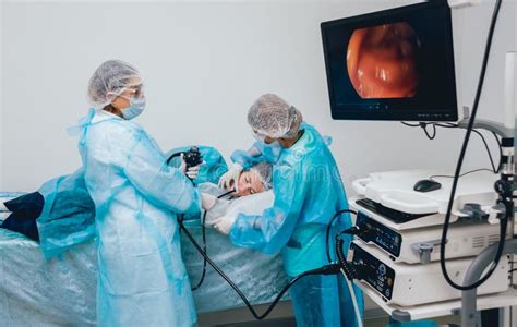 Endoscopy At The Hospital Doctor Holding Endoscope Before Gastroscopy