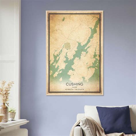 Vintage Cushing Maine Map Poster Cushing Me City Road Wall Art Print