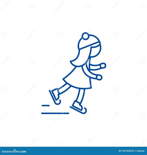 Girl Skating Line Icon Concept Girl Skating Flat Vector Symbol Sign