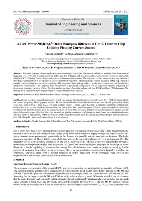 Pdf A Low Power 30mhz6 Th Order Bandpass Differential Gm C Filter On Chip Utilizing Floating