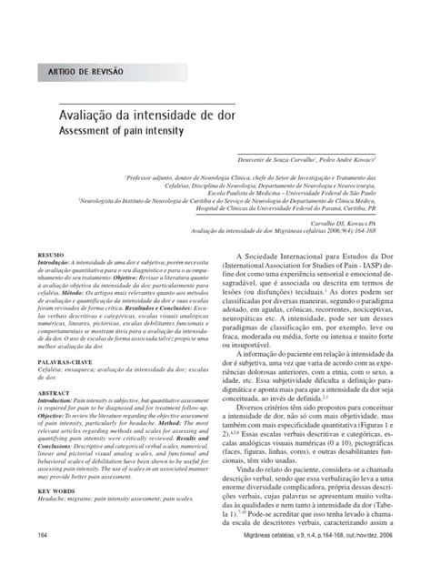 Avaliação Da Intensidade De Dor Pdf Dor Sintomas E Sinais Geral