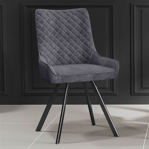 Jager Light Grey Velvet Dining Chair Black Legs Self Assembly Oak