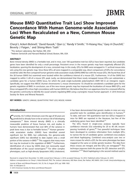 Pdf Mouse Bmd Quantitative Trait Loci Show Improved Concordance With Human Genome Wide
