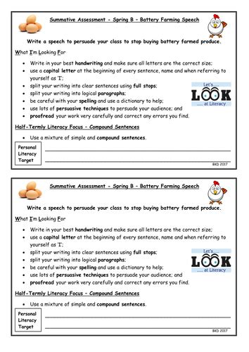 Battery Farming Speech Writing Frame And Success Criteria Year 7