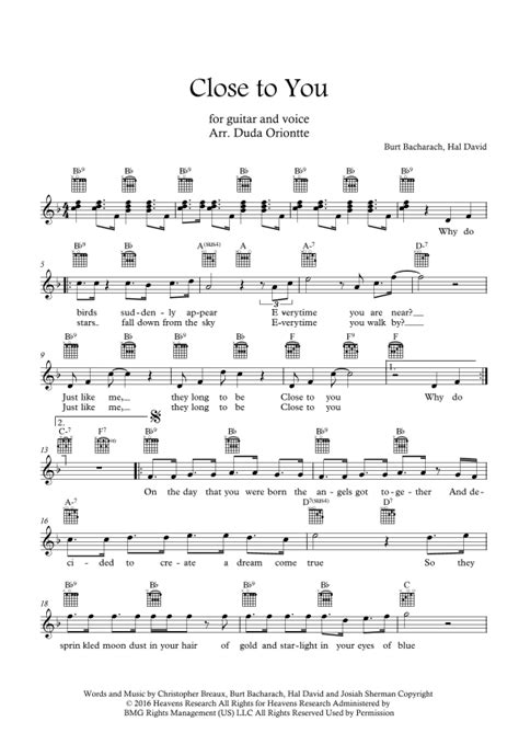 Close To You Arr Duda Oriontte By Frank Ocean Sheet Music For Guitar