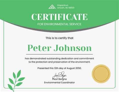 Free Certificate For Environmental Service Template To Edit Online