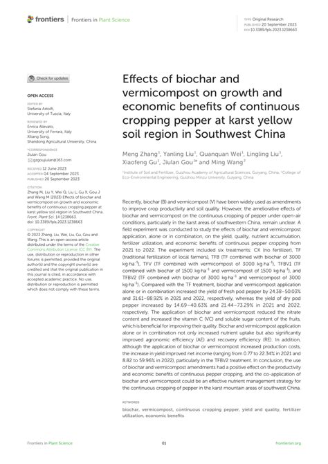 Pdf Effects Of Biochar And Vermicompost On Growth And Economic