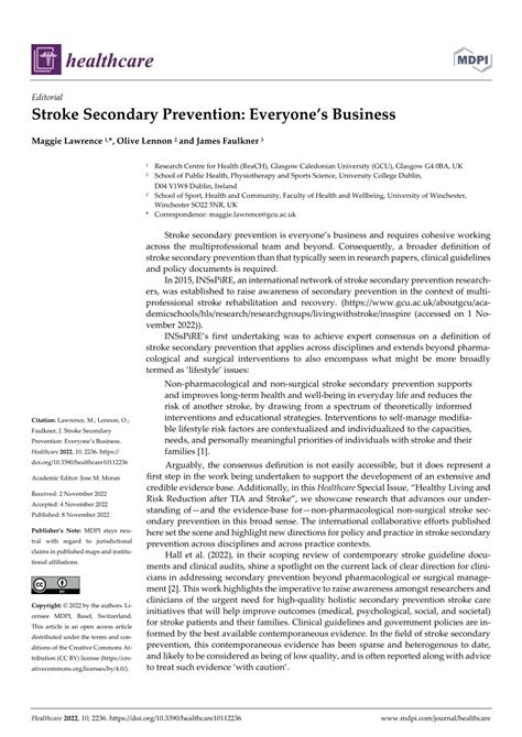 Pdf Stroke Secondary Prevention Everyones Business
