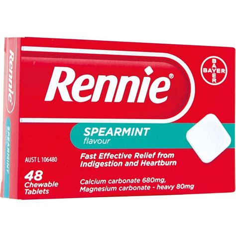 Rennie Chewable Tablets Spearmint 48 Calcium Carbonate And Magnesium