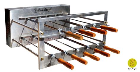 Brazilian Bbq Charcoal Grill 09 Skewers Rotisserie System Oca
