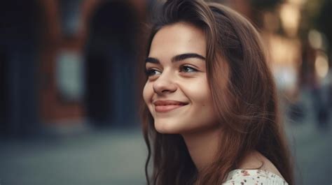 Premium Photo Stunning Young Woman Smiling And Averting Her Eyes The