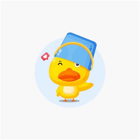 Cute Duck Character With Bucket Helmet Illustration 12496803 Vector Art