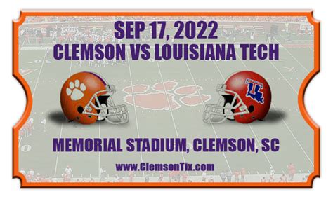 Clemson Tigers Vs Louisiana Tech Bulldogs Football Tickets 091722