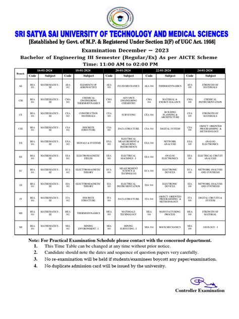 Bachelor Of Engineering Time Table Pdf