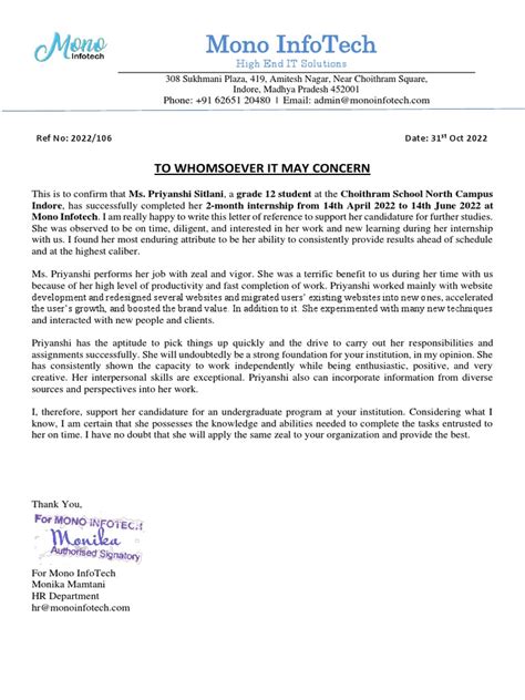 Priyanshi Internship Lor Pdf